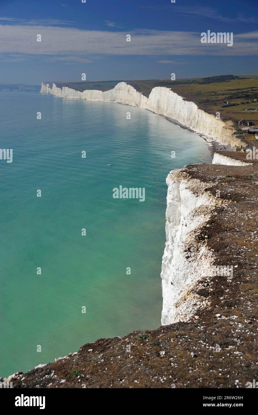 Chalk cliff coast 'Seven Sisters', East Sussex, England, United Kingdom ...