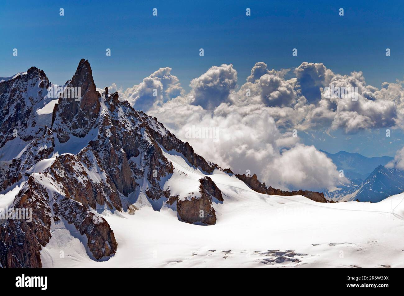 The Dent du Geant in the Mont Blanc massif, seen from Aiguille de Midi ...