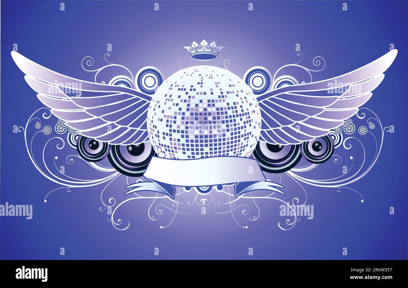Vector illustration of shiny abstract party design with disco ball and ...