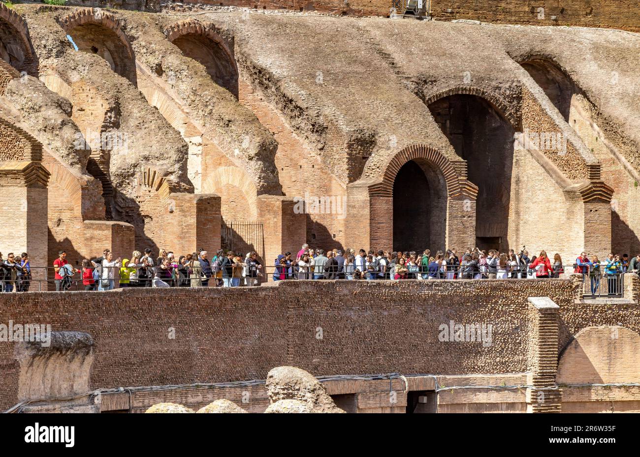 Close up of people visiting the Colosseum in Rome, the largest ...