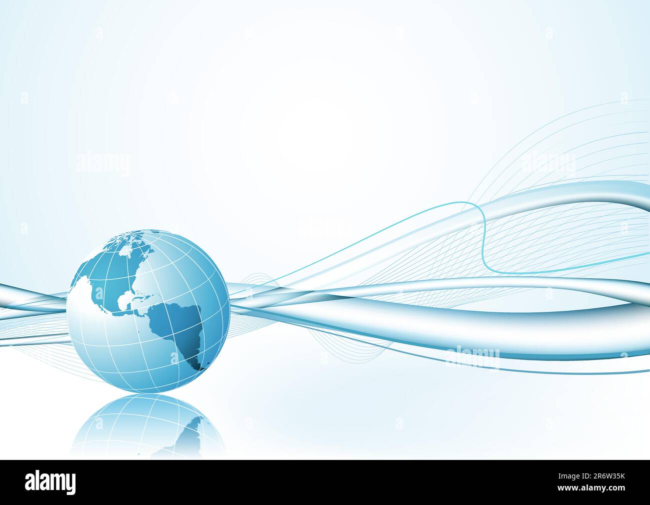 Vector illustration of blue abstract lines background - composition of curved lines and globe ...