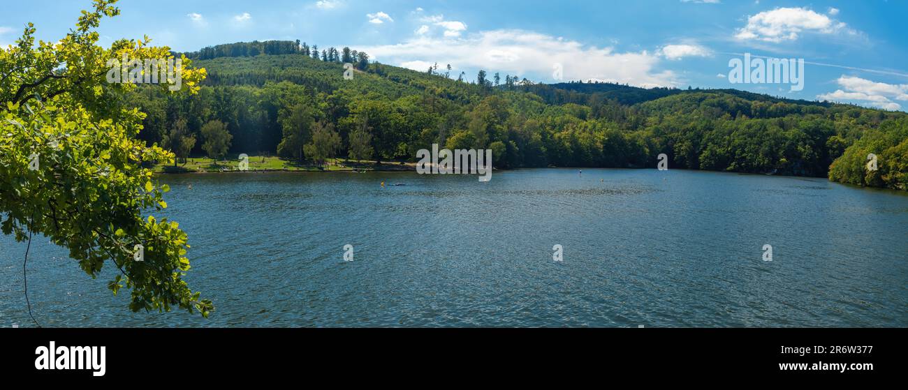 Panorama of a natural body of water in a forest landscape. Brno ...