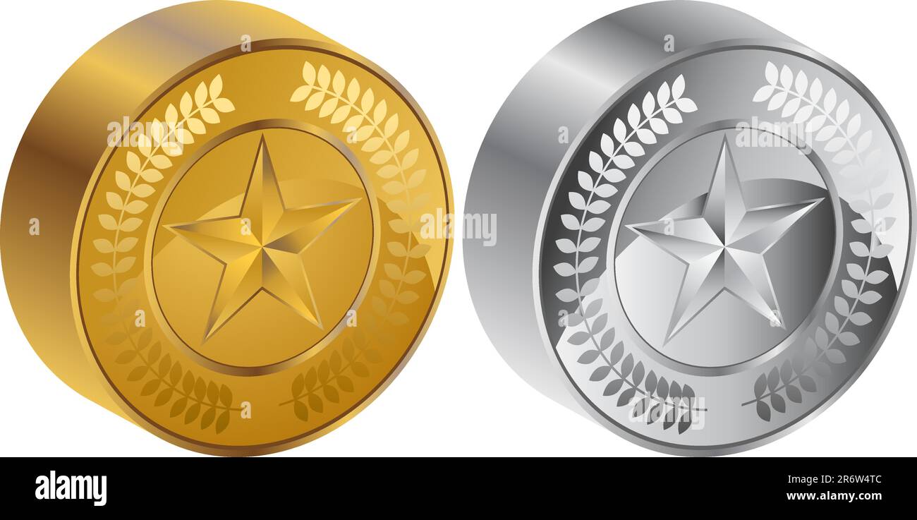 Set of 3D metallic coins with star elements Stock Vector Image & Art ...