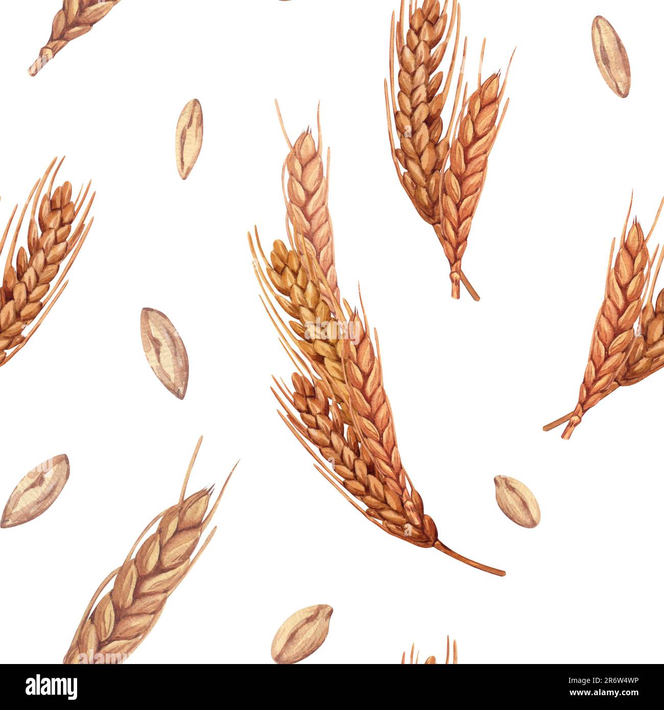 Watercolor seamless wheat spikelet pattern background with wheat spica ...