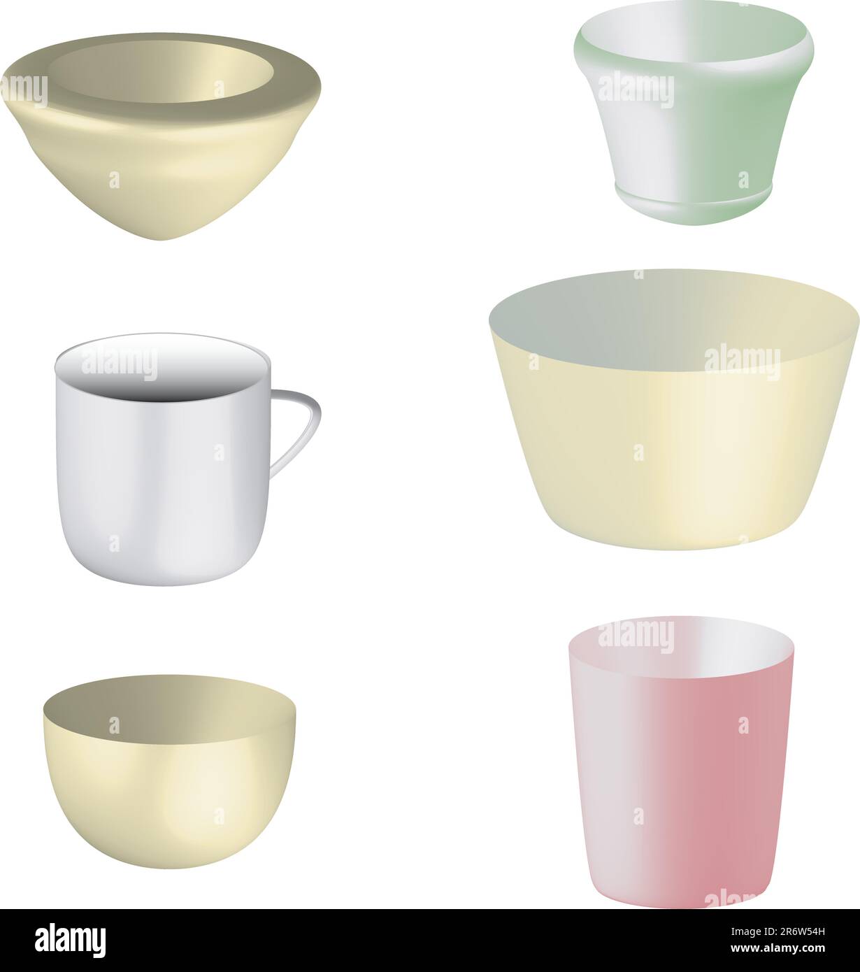 Collection of shiny cups, mugs, bowls and vase illustration Stock ...