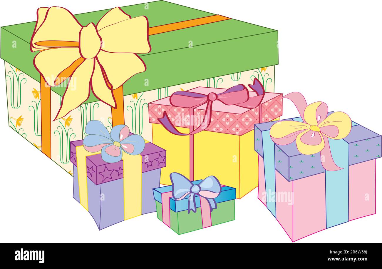 Boxes present color ribbons Stock Vector Images - Alamy