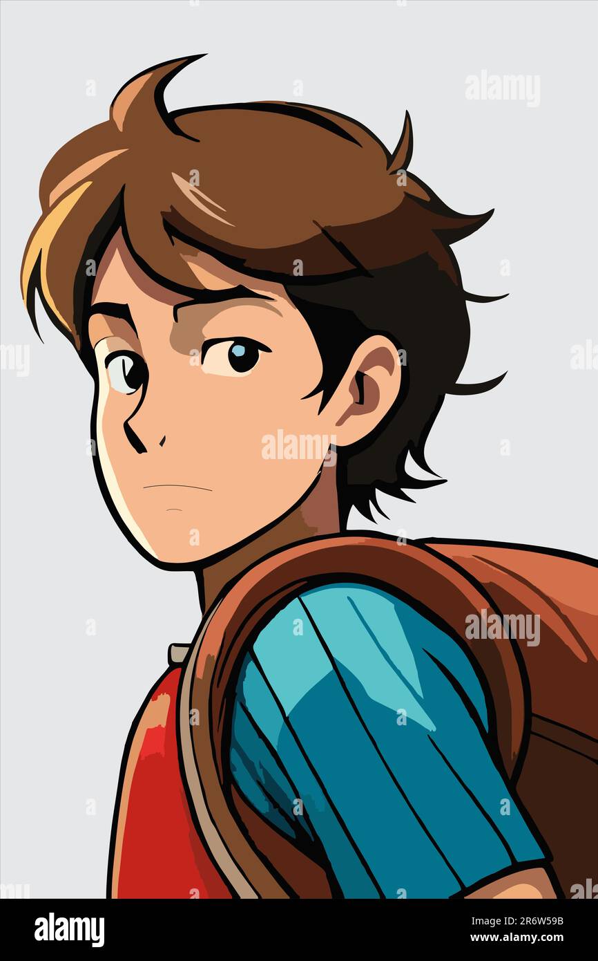 Blend of comic book art and lineart in full natural colors. A young boy ...