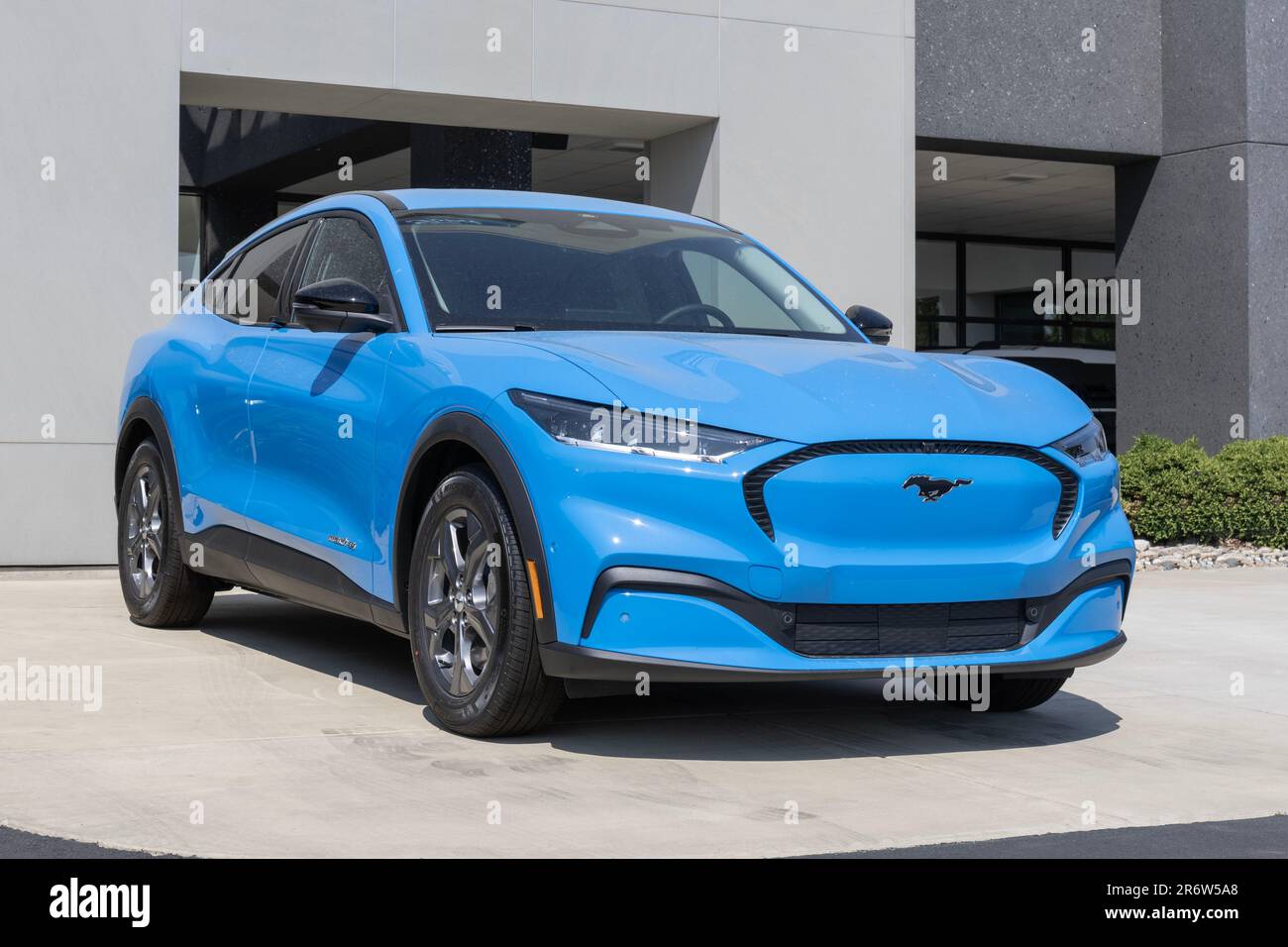 Zionsville - June 10, 2023: Ford Mach-E Mustang SUV display. The ...