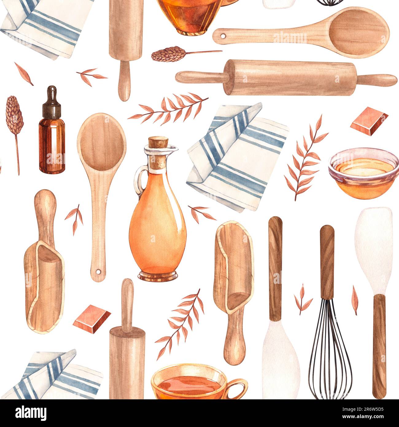 Watercolor seamless pattern cooking utensils and kitchen tools ...