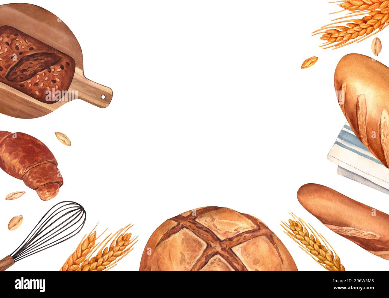 Watercolor bakery frame background. Hand-drawn illustration, isolated ...