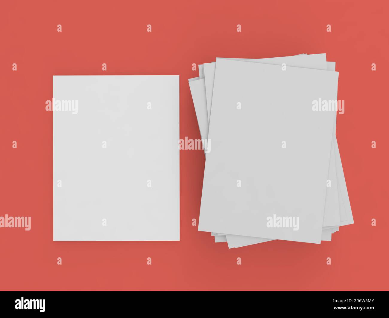 A stack of A4 paper on a red table. 3d render illustration Stock Photo ...