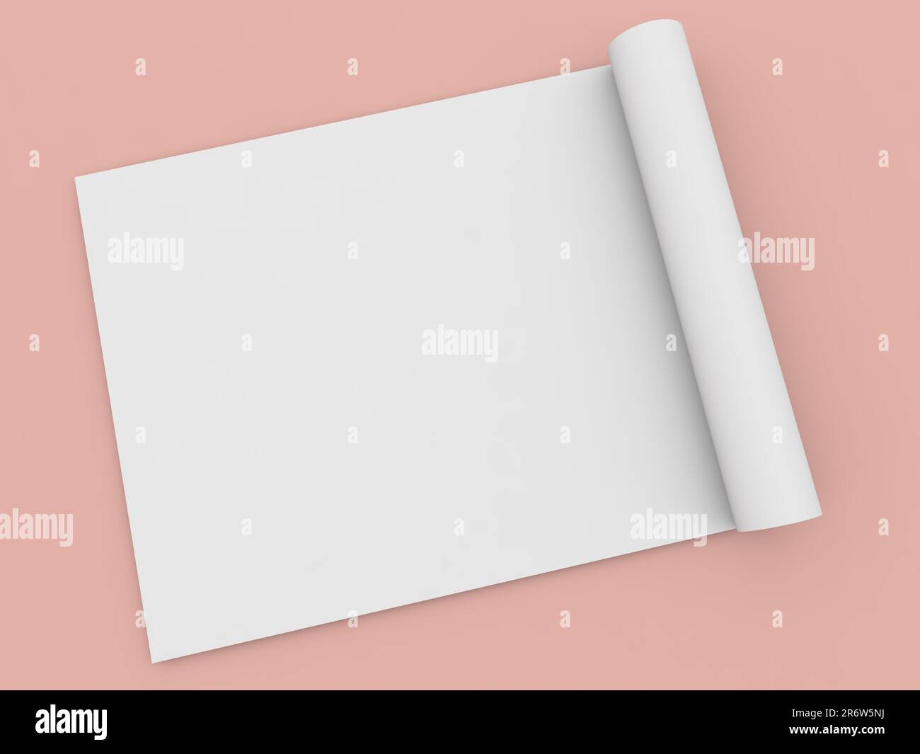 Rolled up roll of white paper A4 size on a orange background. 3d render ...