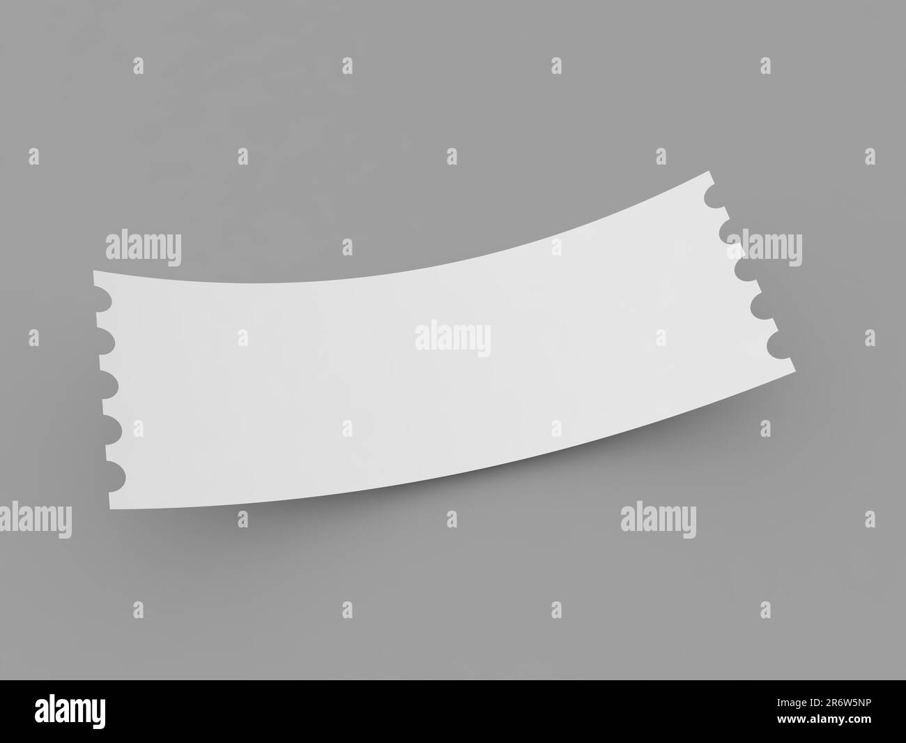 Realistic curved ticket voucher mockup on gray background. 3d render ...
