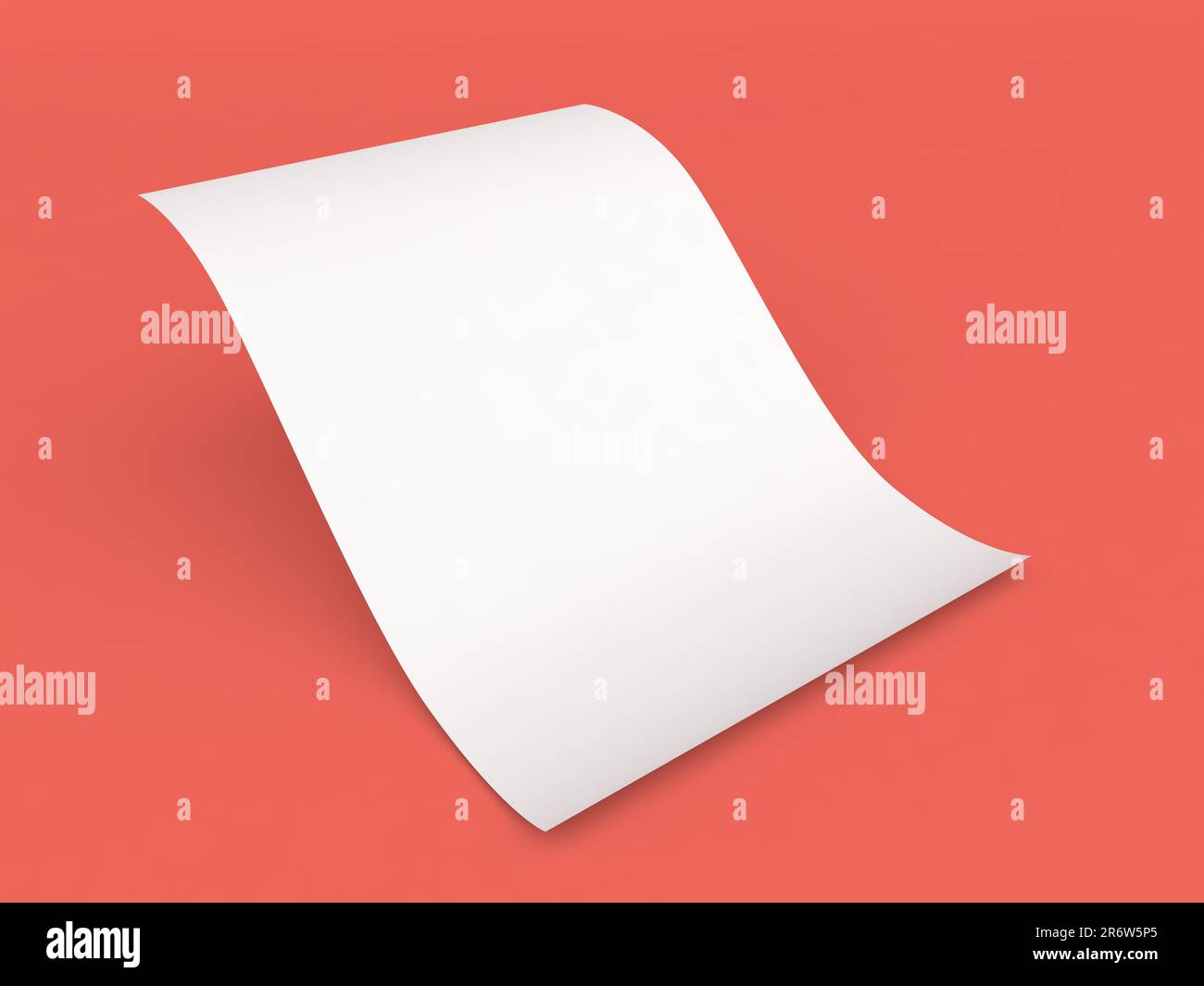 Curved white sheet of A4 paper on a red background. 3d render ...