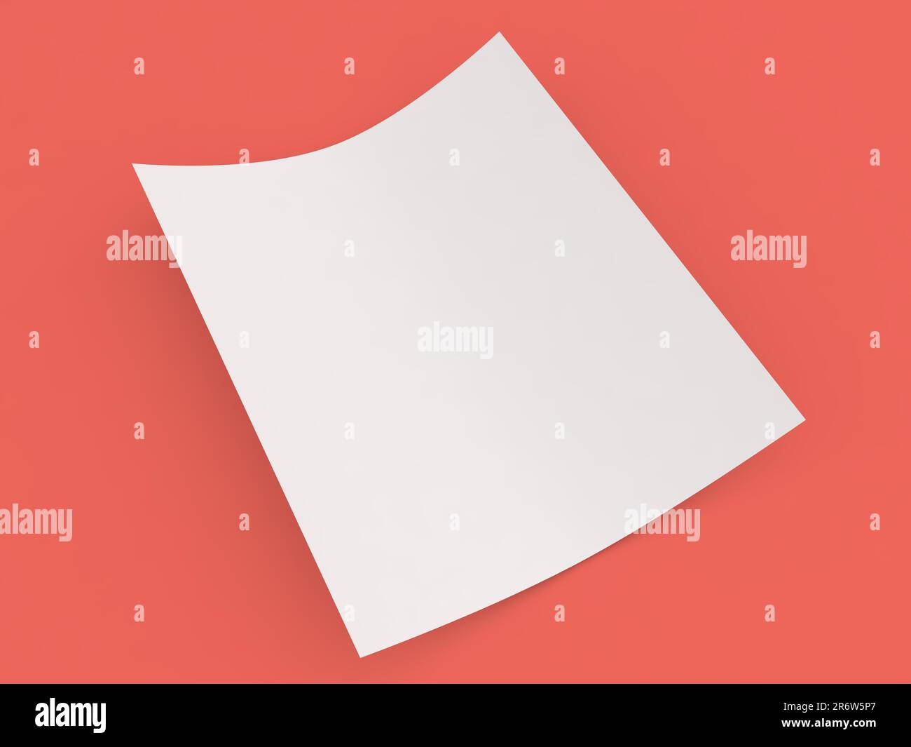 Curved sheet of A4 paper on a red background. 3d render illustration ...