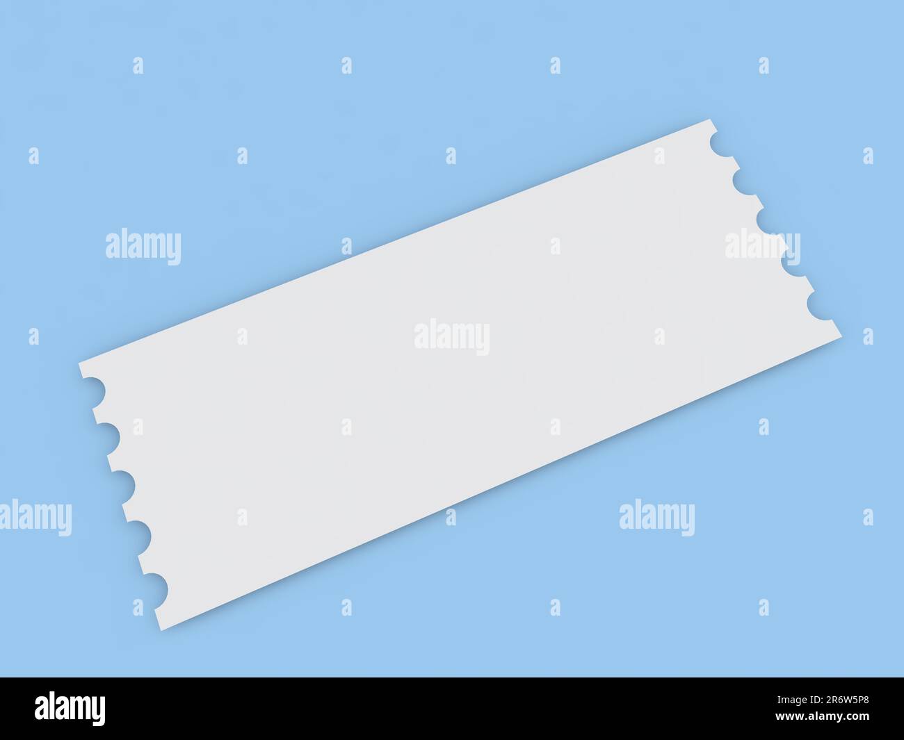 White paper ticket mockup on a blue background. 3d render illustration ...