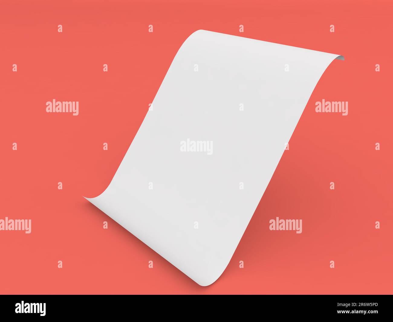Curved office sheet of A4 paper on a red background. 3d render ...