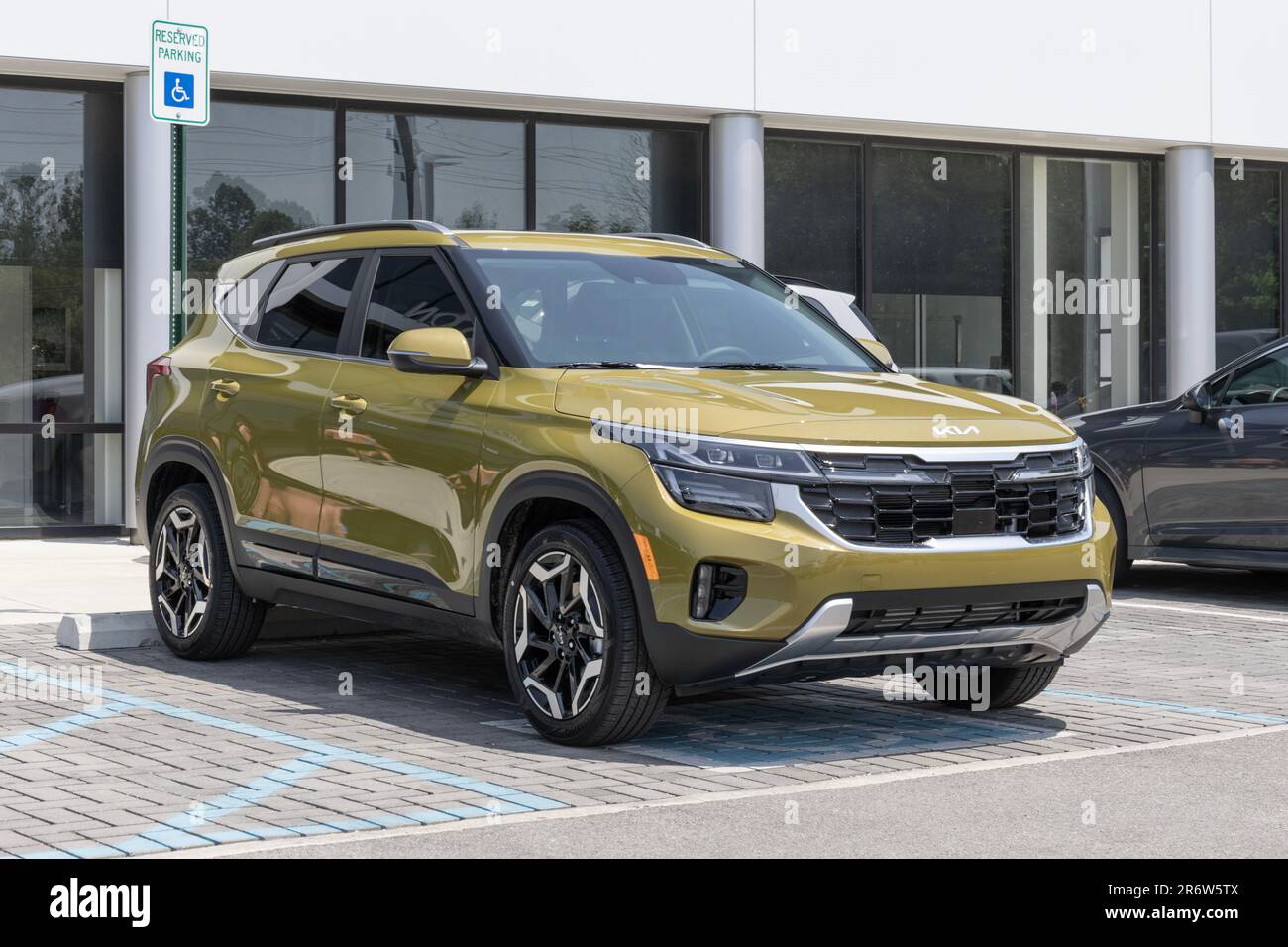 Indianapolis - June 10, 2023: Kia Seltos display at a dealership. Kia offers the Seltos in LX, S ...