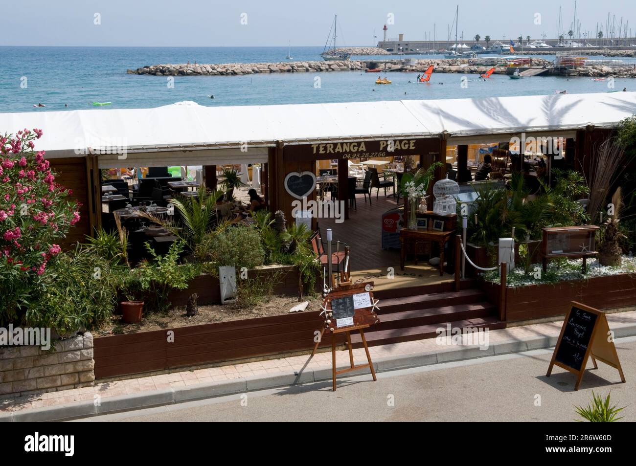 Teranga Plage Restaurant, Beach Promenade, Menton, Cote d'Azur, Provence, South of France Stock ...