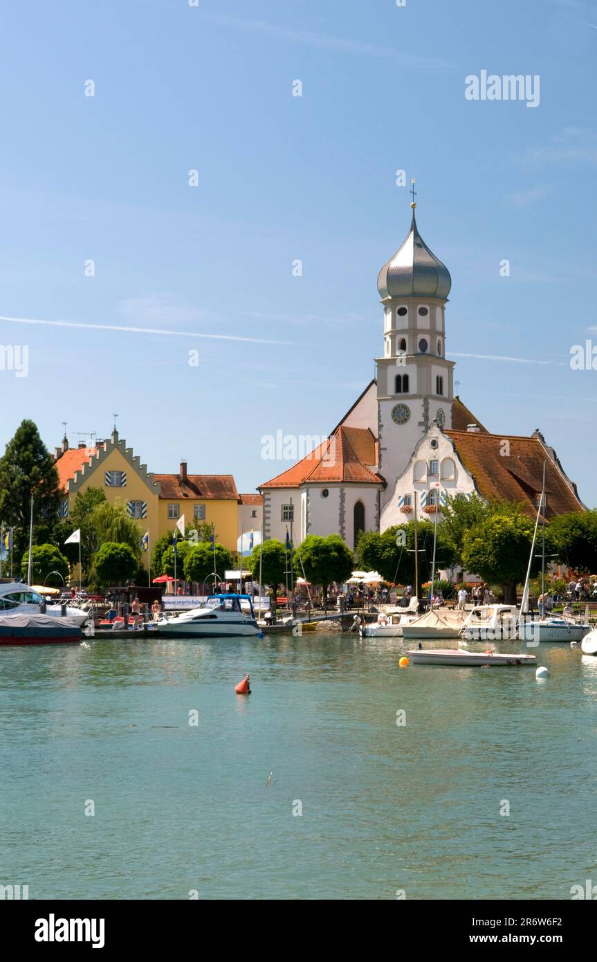Church of St. George, moated castle, Lake Constance, Bavaria, Germany ...