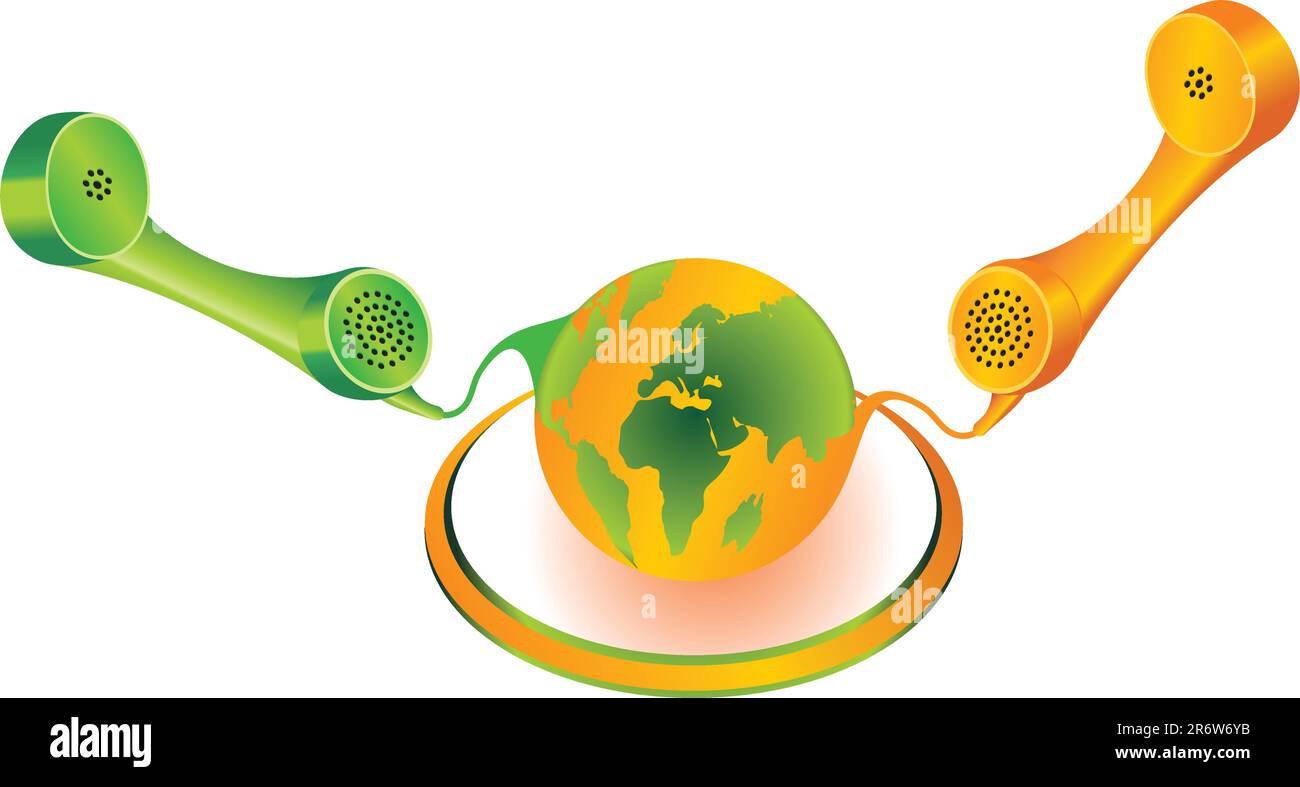 Illustration of two phone receivers connected to the Earth Stock Vector ...