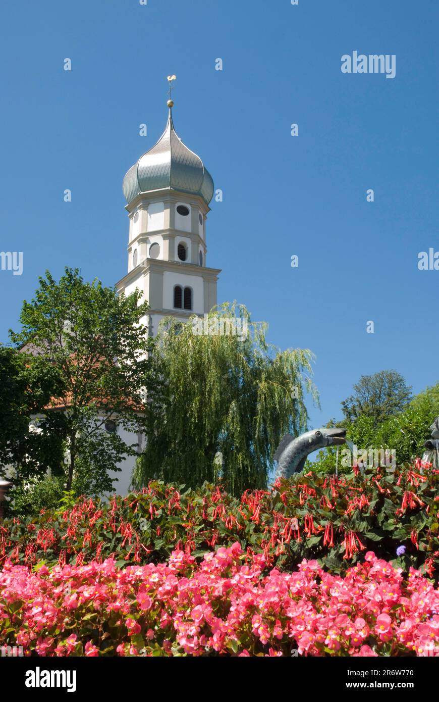 Parish church, moated castle, Lake Constance, Bavaria, Germany Stock ...
