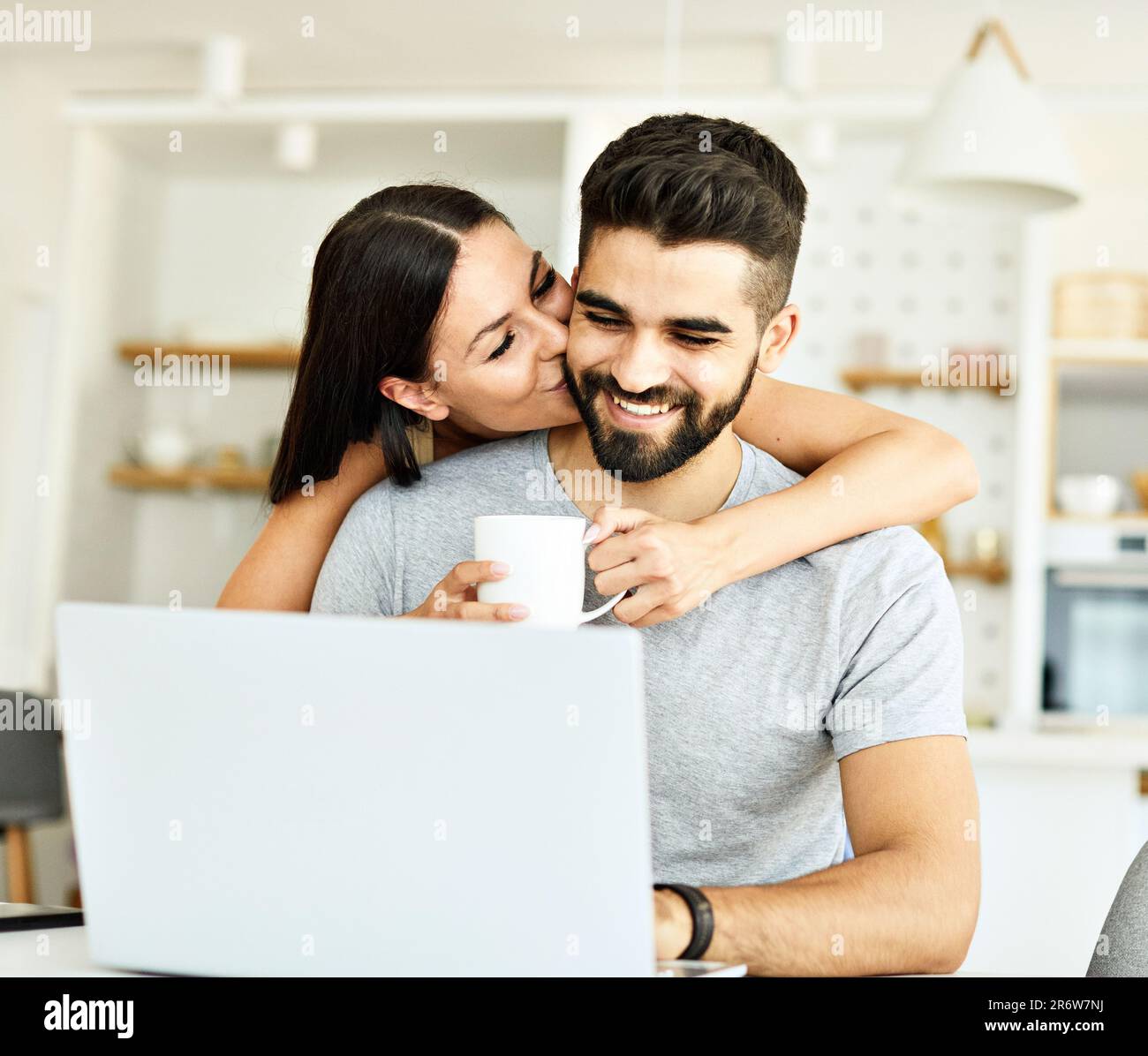 Laptop Woman Man Couple Computer Indoor Technology Young Together