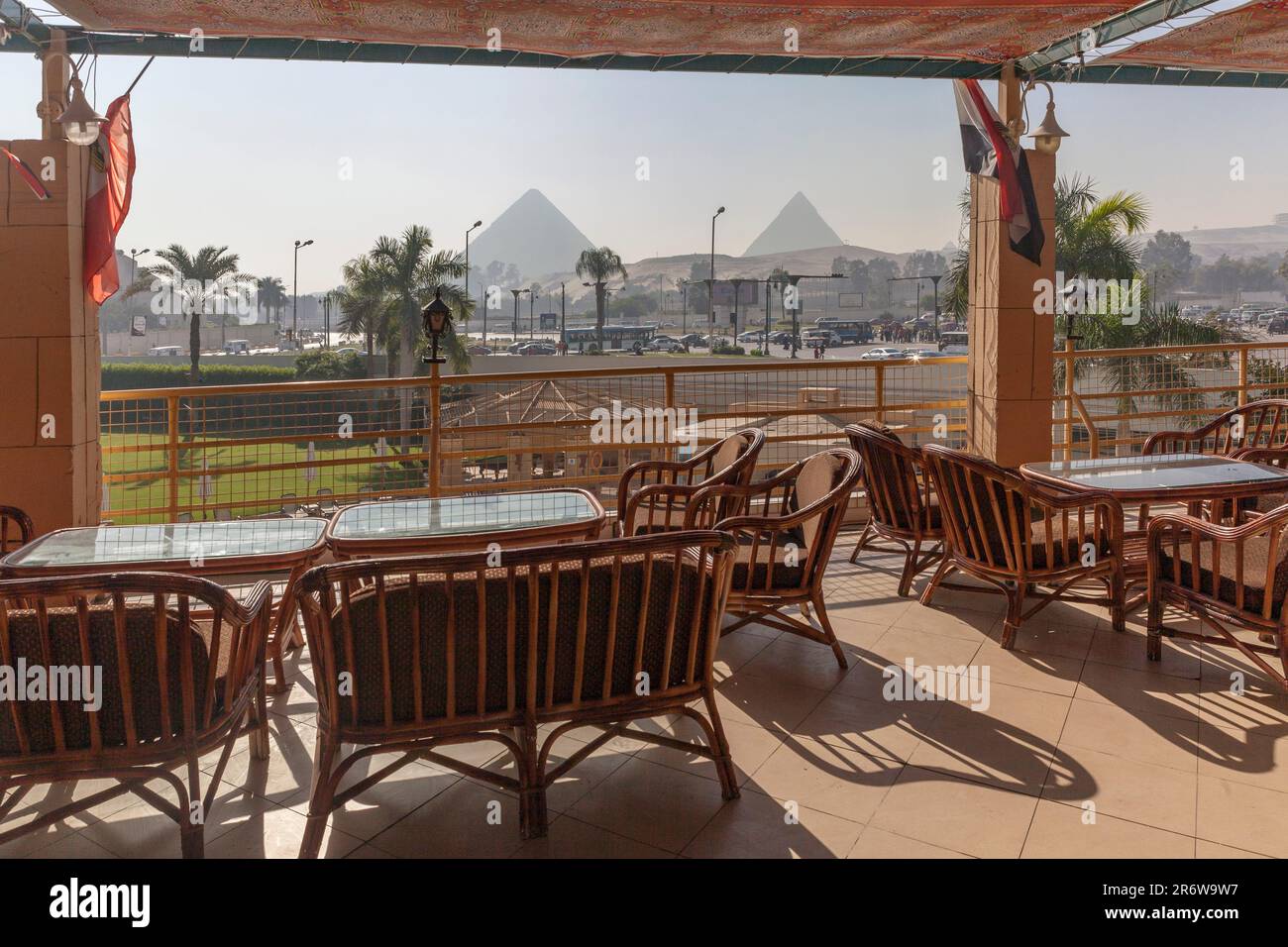 View of the pyramids of Khufu and Khafre from the bar of the Mercure ...