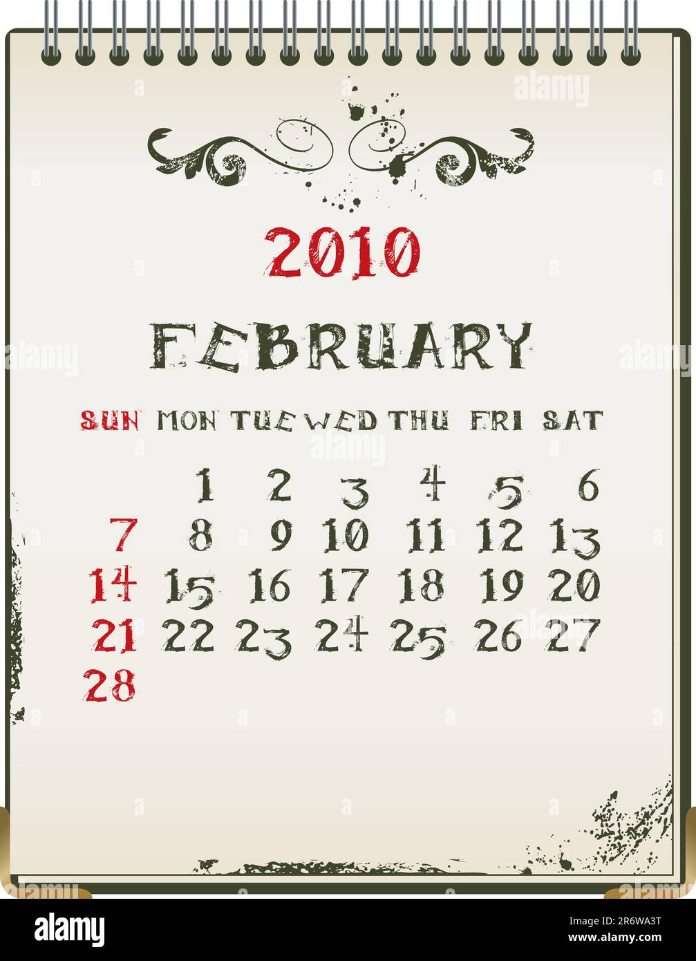 grunge 2010 calendar with a blanknote paper - vector illustration Stock ...