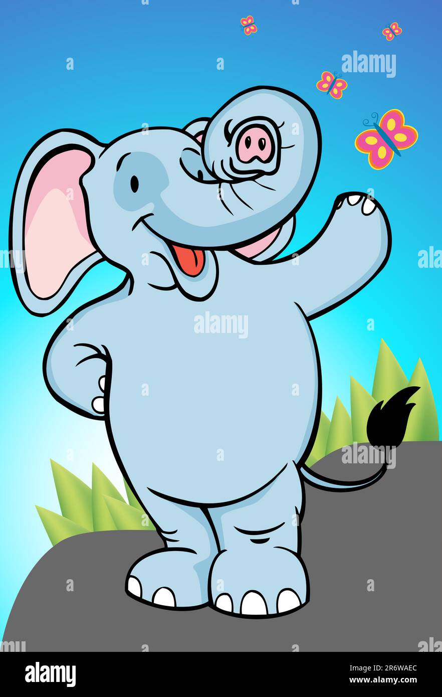 Image of a friendly elephant waving with jungle background Stock Vector ...