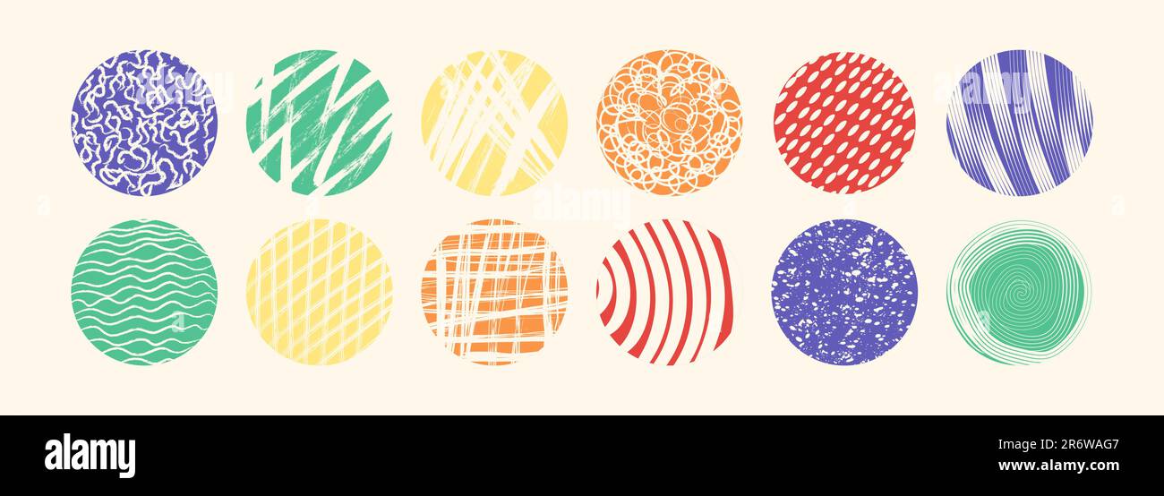 Colorful abstract circle shapes with loop, drops, spots, curves, lines ...