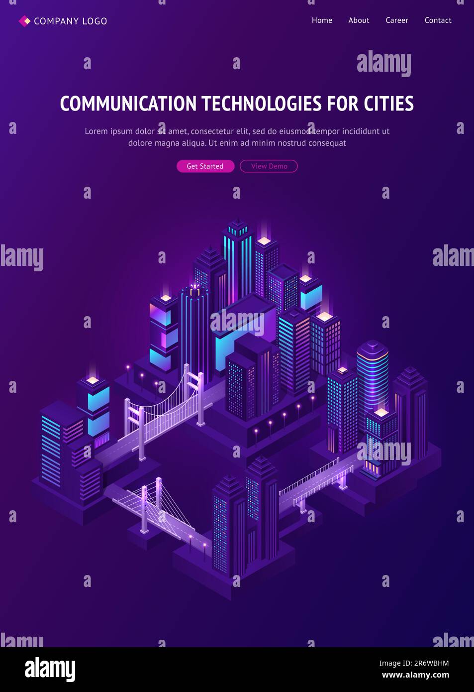 Isometric city with bridges, car roads and overpass. Communication ...