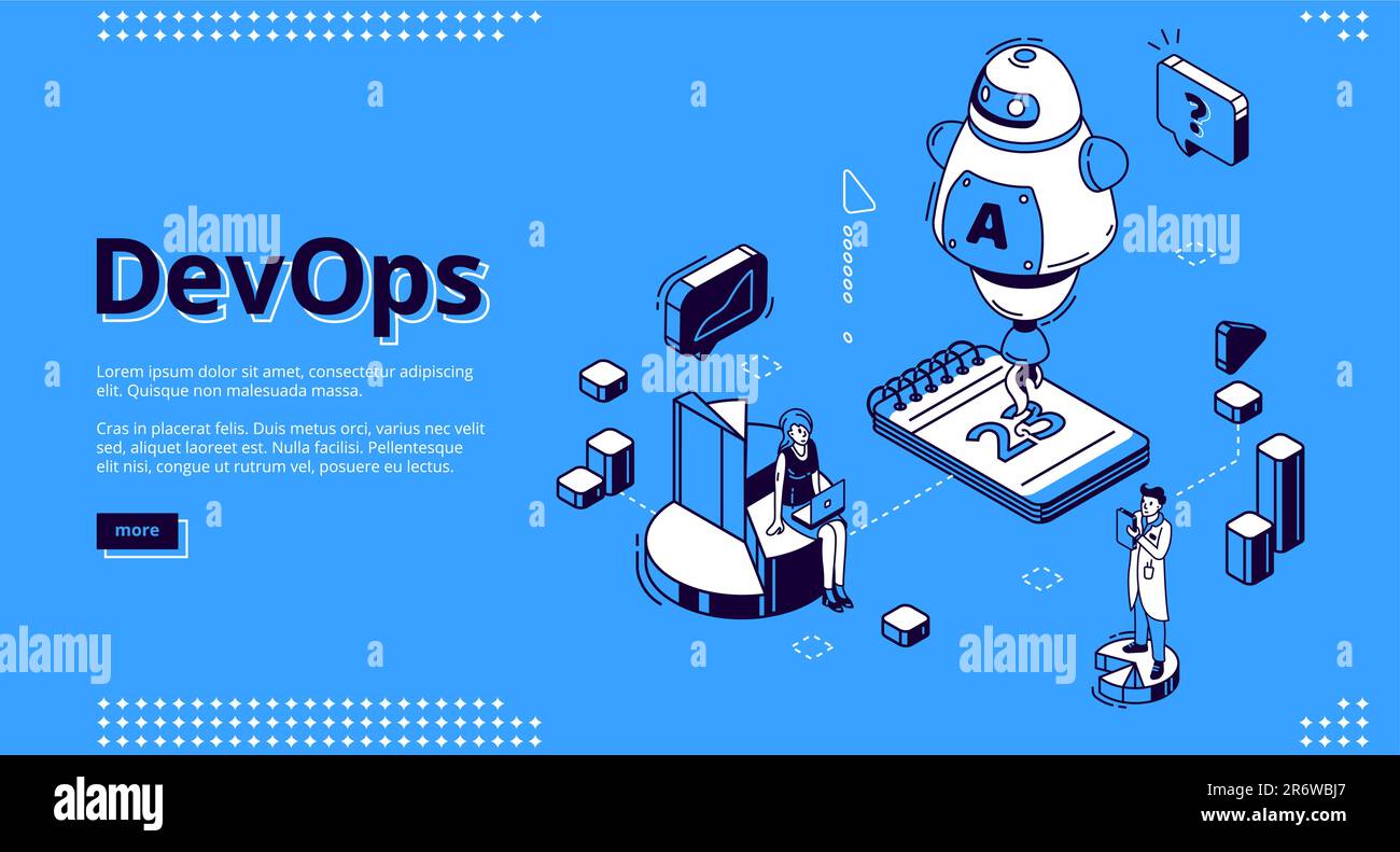 Devops isometric landing page, development and operation specialists work collaboration. at huge ...