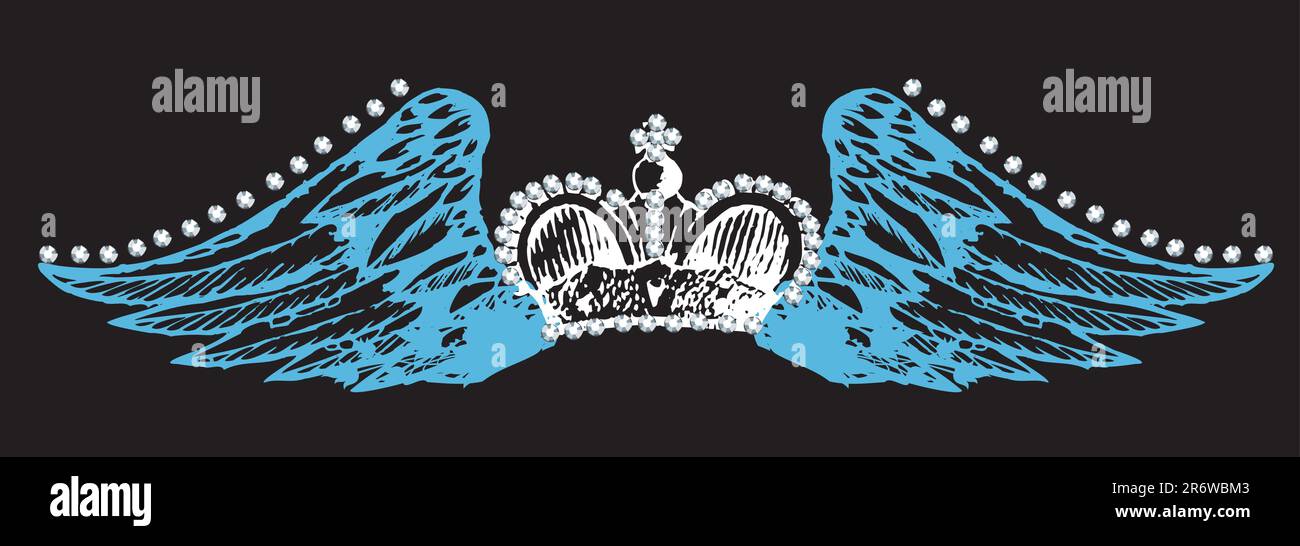 crown and flying wing with rhinestone decorated Stock Vector Image ...