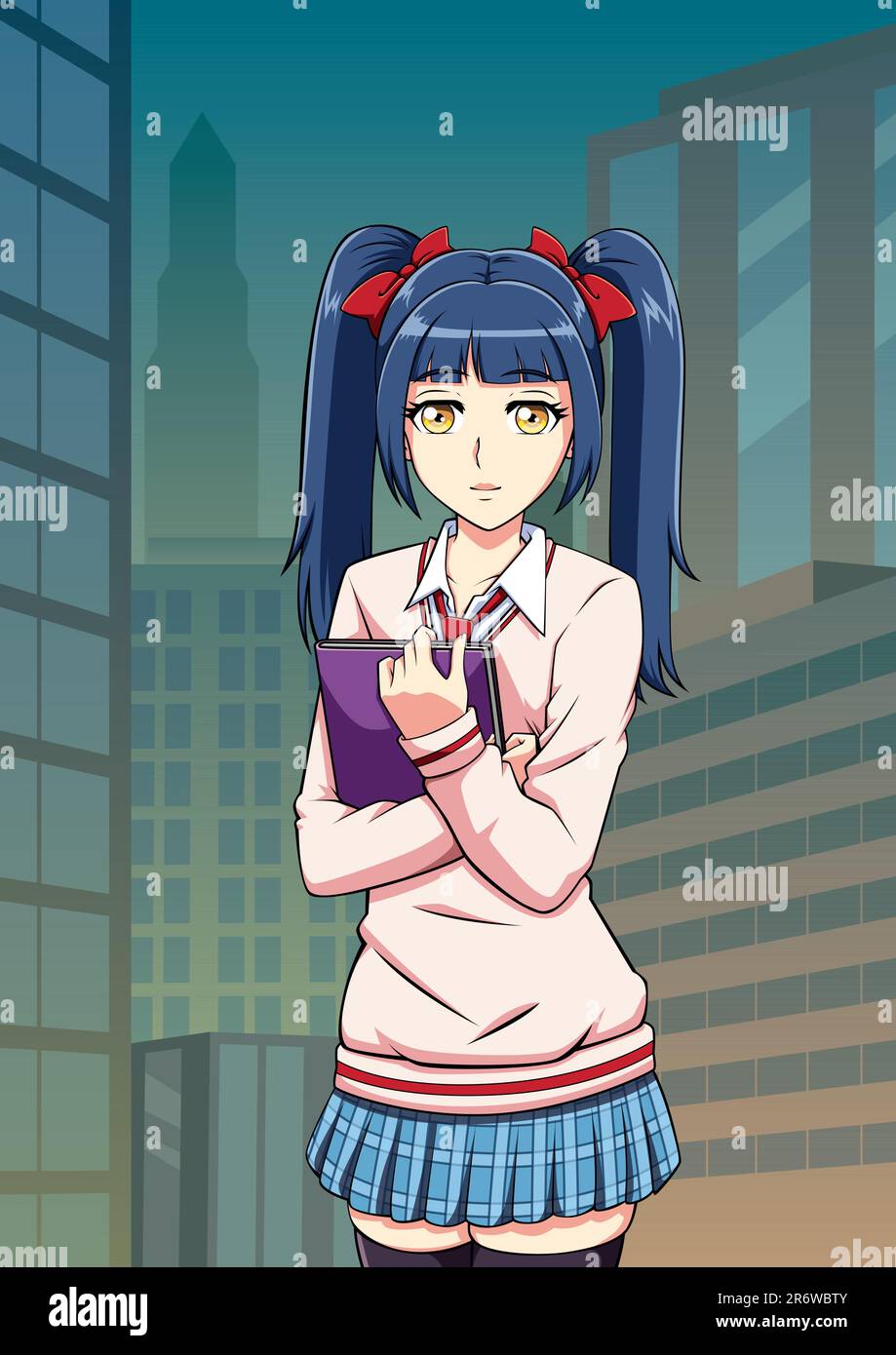 Anime Manga Schoolgirl Holding Book Stock Vector Image & Art - Alamy