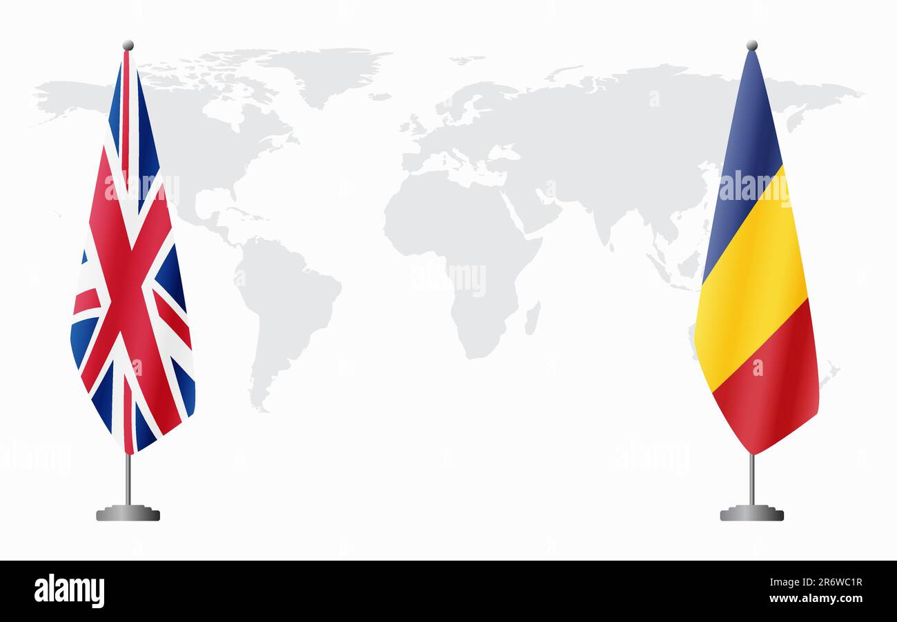 United Kingdom and Romania flags for official meeting against ...