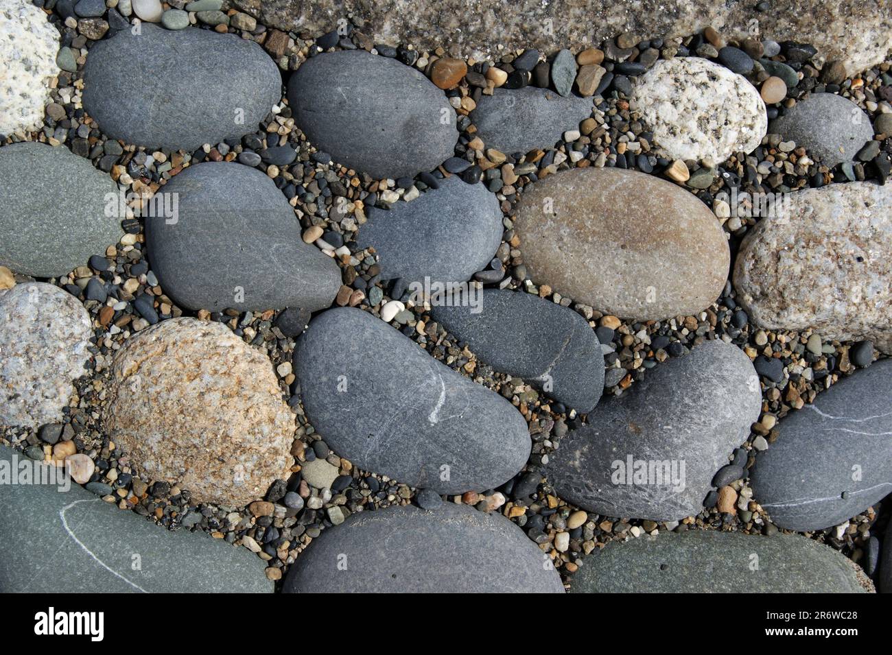 Pebbles of different shapes and colors. Background of smooth flat ...