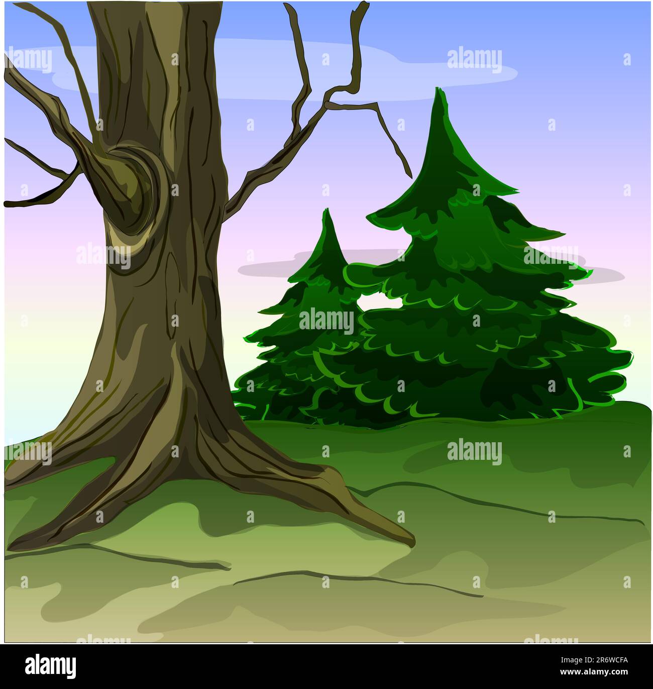 Forest in awaiting the first rays of the rising sun on the horizon ...