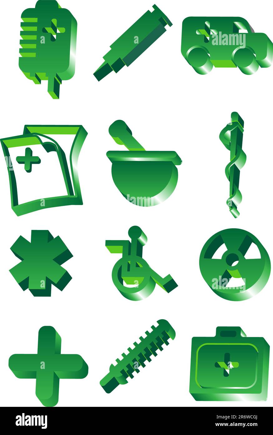 Set of green medical themed icons in a 3D style Stock Vector Image ...