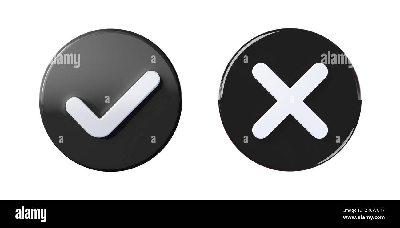 Black Tick Check mark and cross 3D Icons Rounded black icon 3D ...