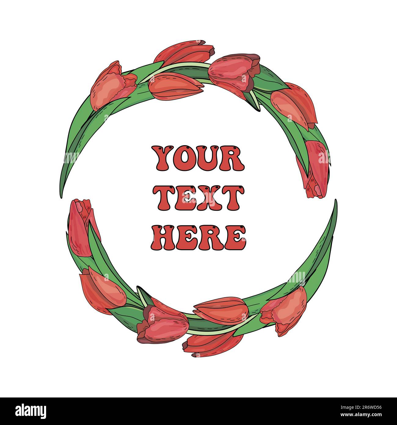 Hand drawn vector floral frame with red flowers tulips, branch and ...