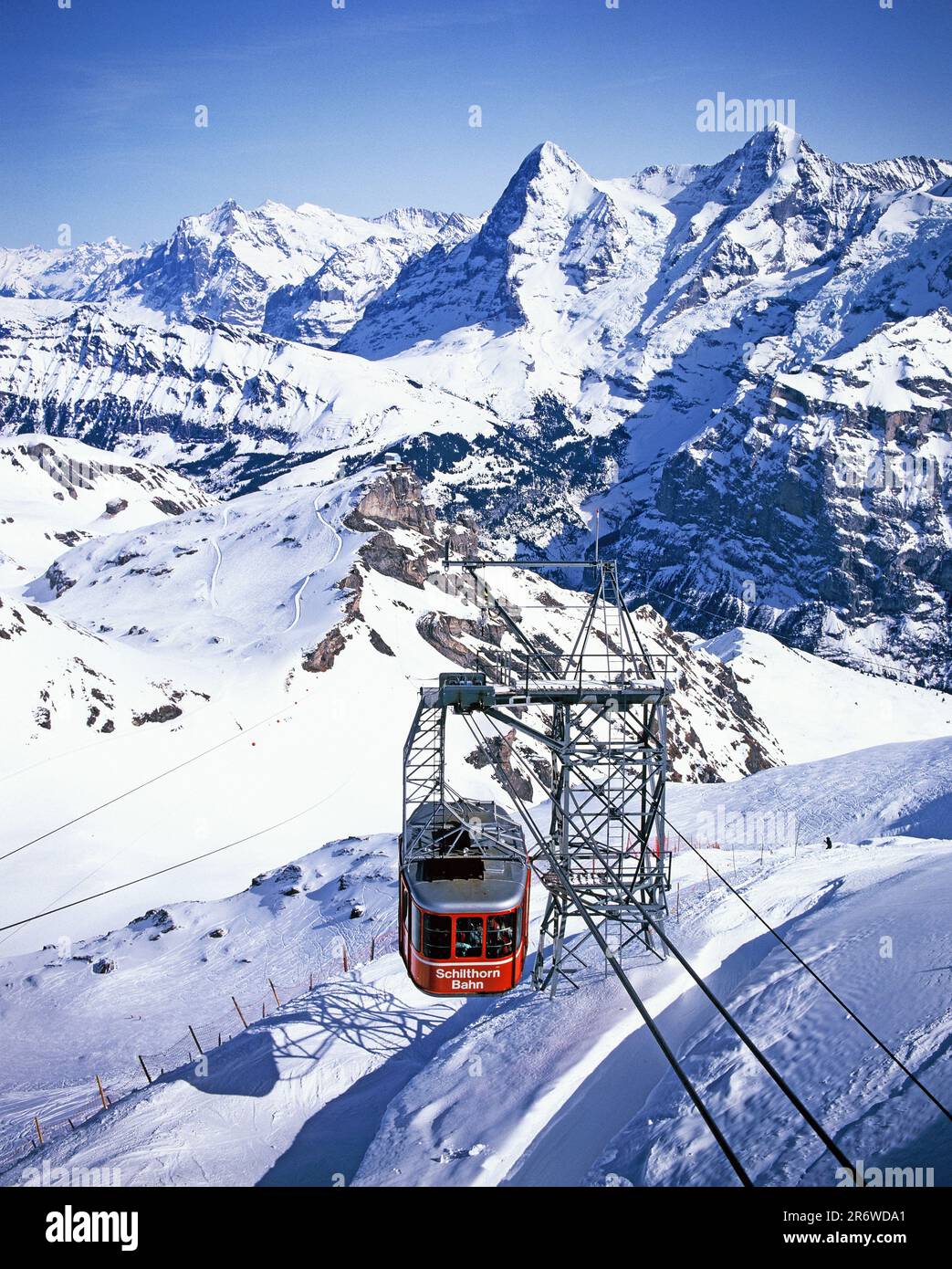Switzerland. Bern Canton. Aerial view. Cable car to Schilthorn Stock ...