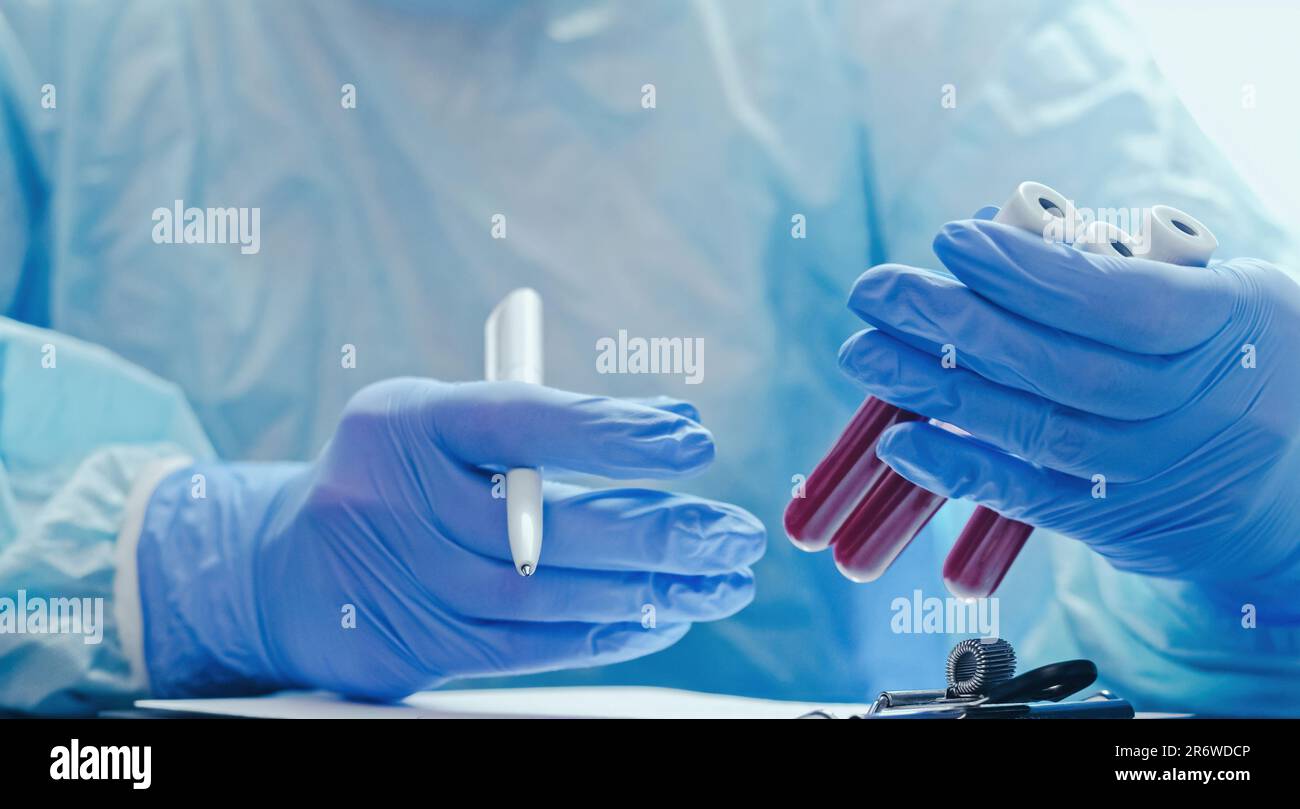 Blood test clinic laboratory nurse samples hands Stock Photo - Alamy