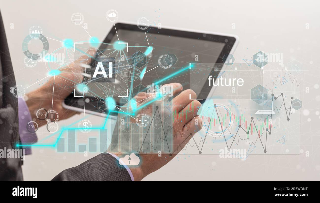 Man using tools AI. technology smart robot science and artificial ...