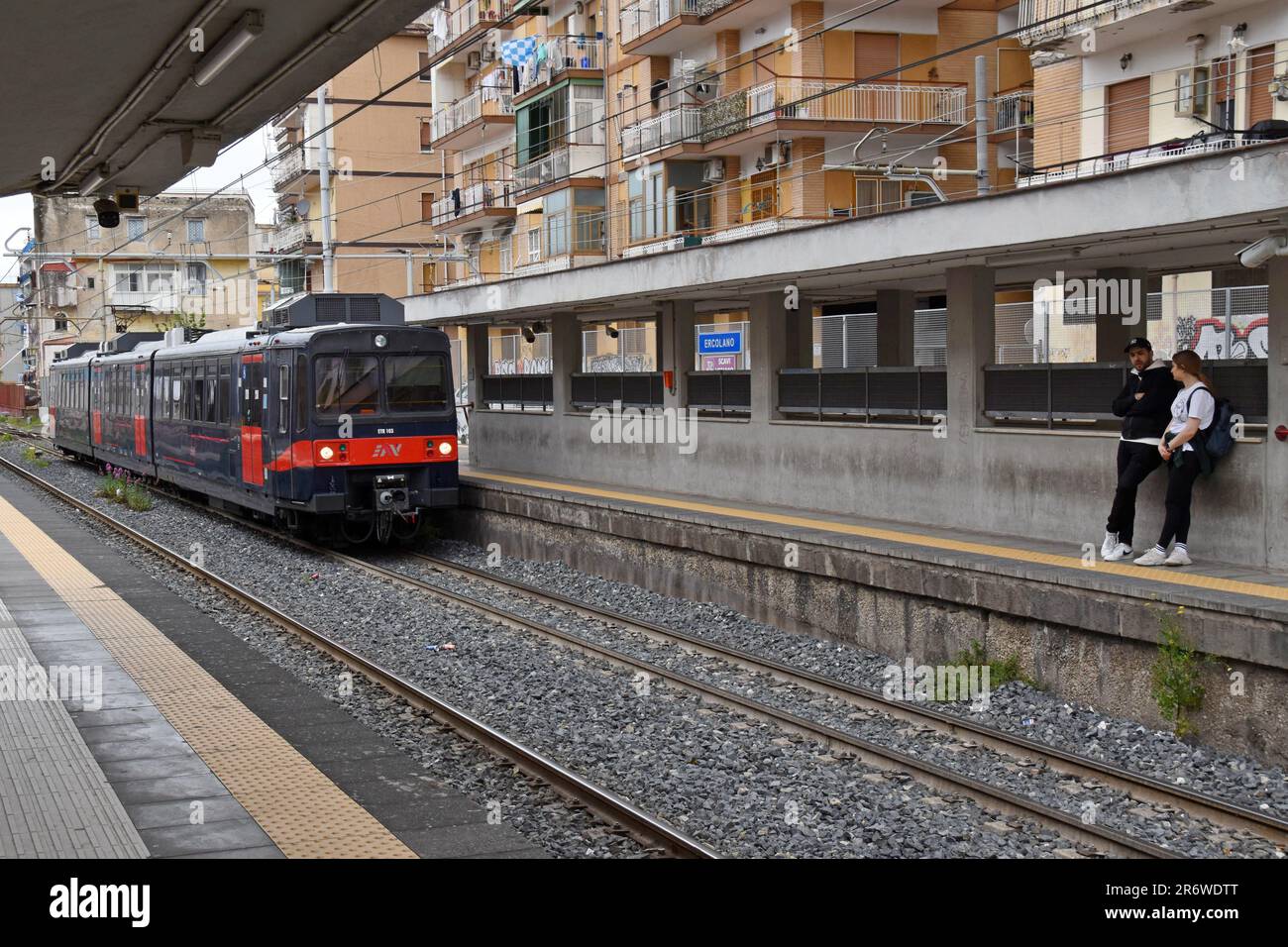Circumvesuviana electric train at Ercolano station, Naples ...