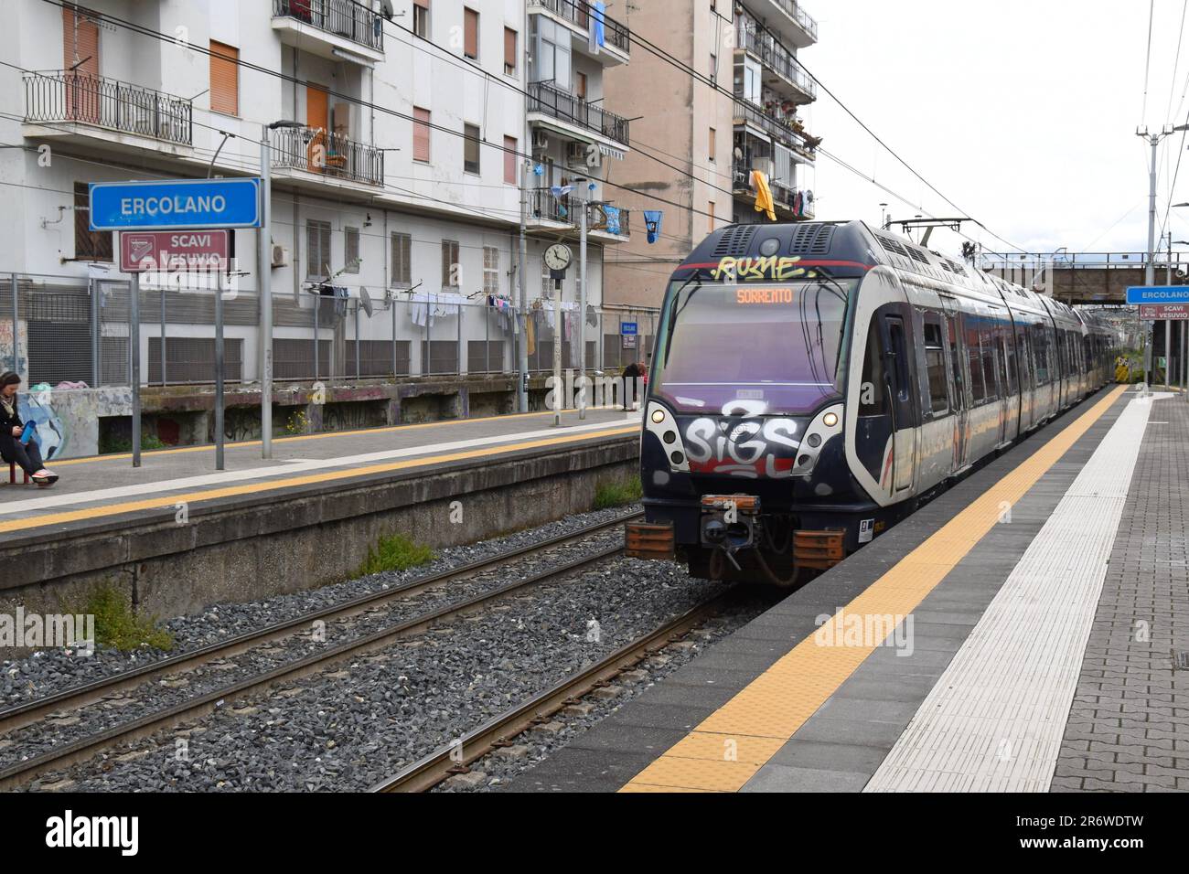 Circumvesuviana Metrostar electric train at Ercolano station, Naples ...