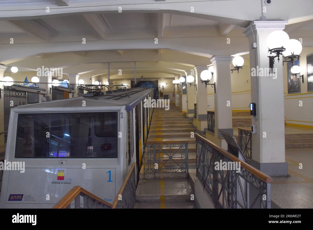 A train at the lower station of the Central funicular, or Funicolare ...