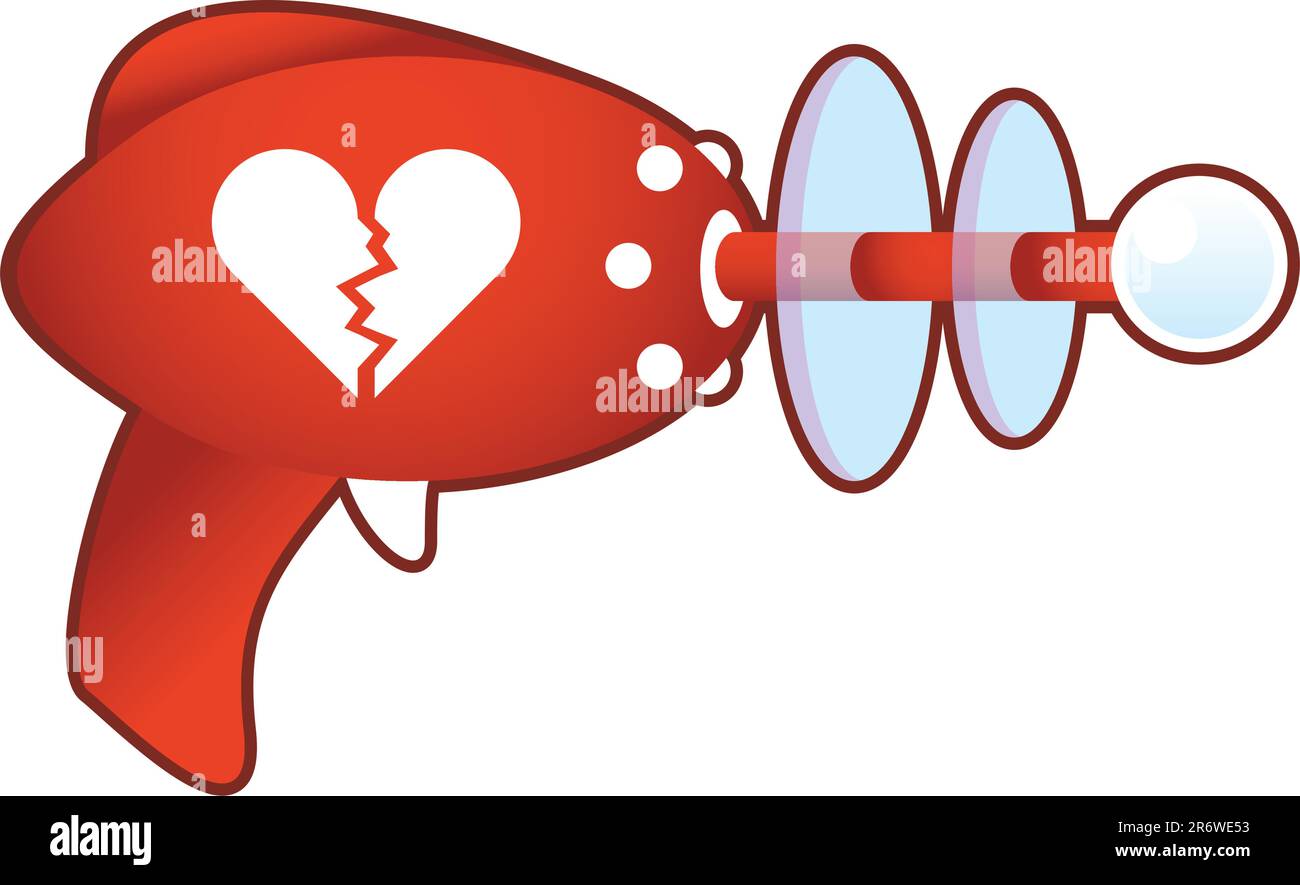 Broken heart icon on laser raygun vector illustration in retro 1950's ...