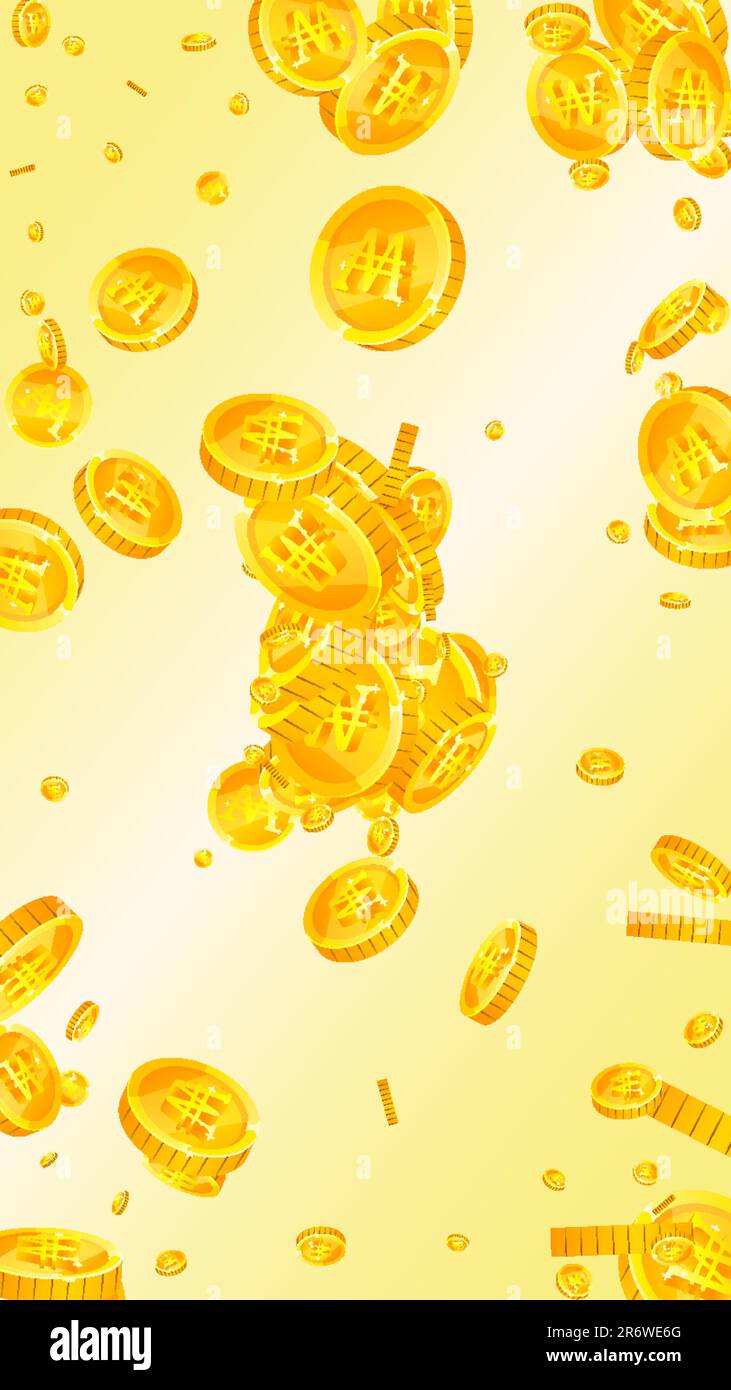 Korean won coins falling. Scattered gold WON coins. Korea money. Great ...