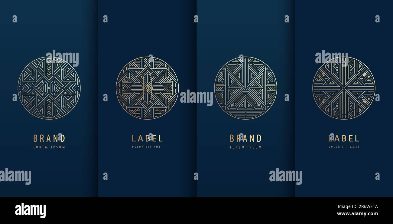 Vector set of geometric line logos, wine, jewelry, perfume and cosmetic ...